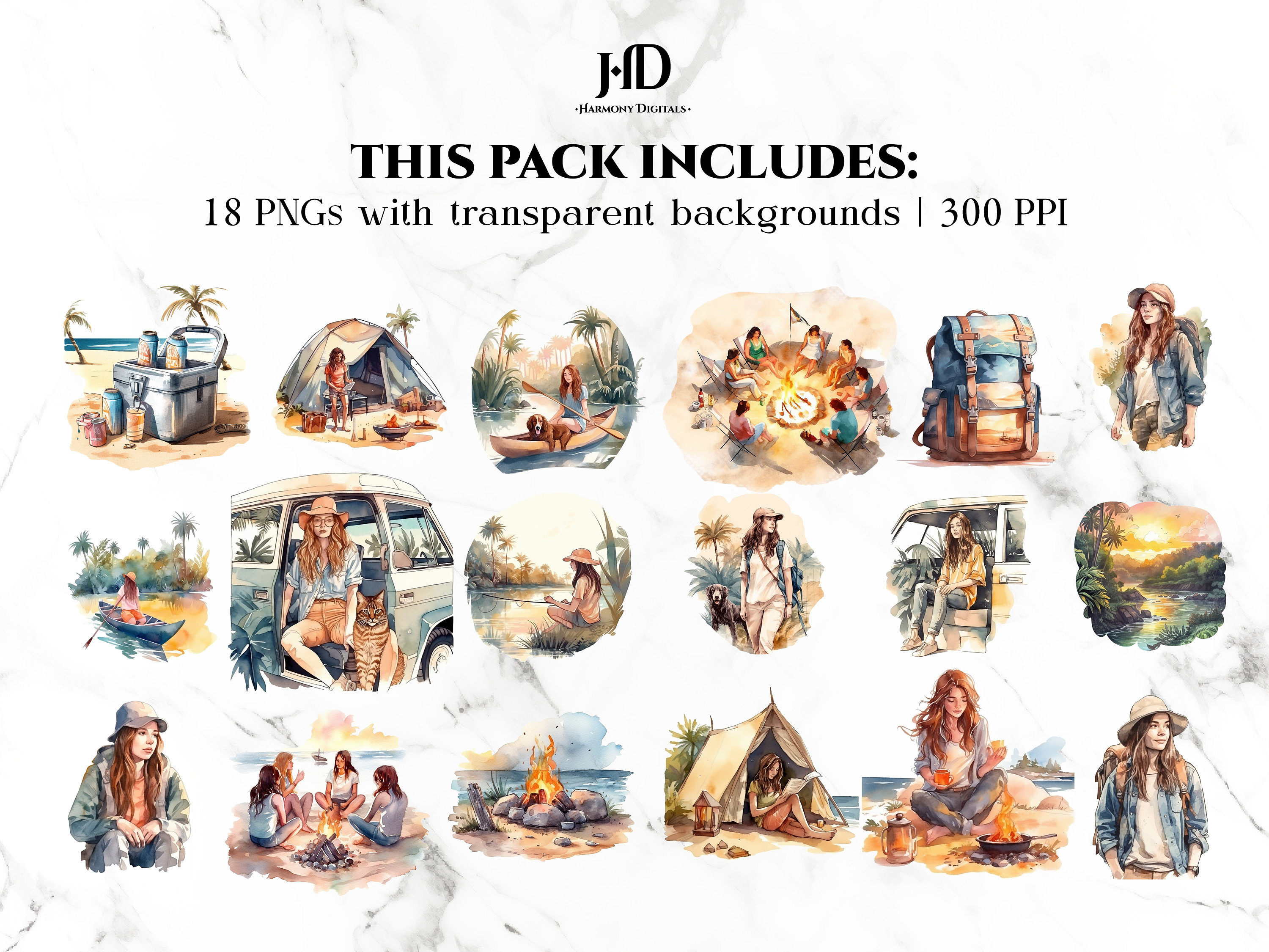 Camping Watercolor Pngs Summer Outdoor Activities Clip Art - Etsy