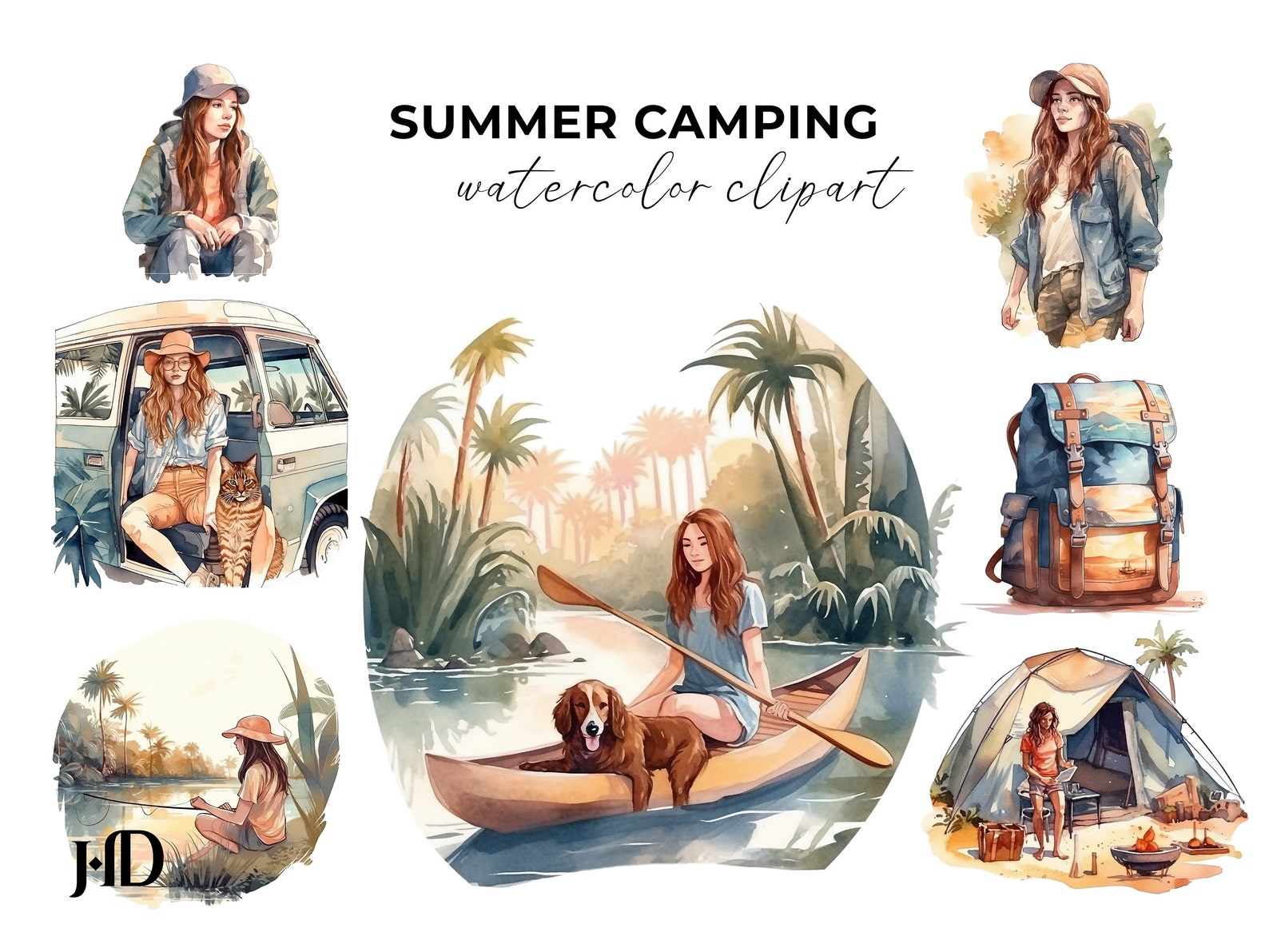 Camping Watercolor Pngs Summer Outdoor Activities Clip Art - Etsy
