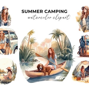 Camping Watercolor Pngs, Summer Outdoor Activities Clip Art for ...