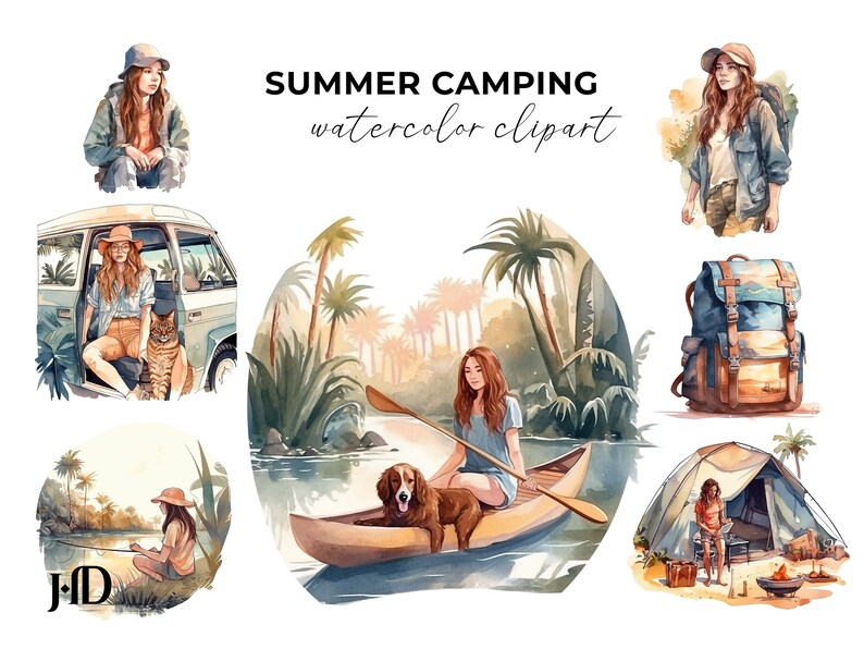 Camping Watercolor Pngs Summer Outdoor Activities Clip Art - Etsy