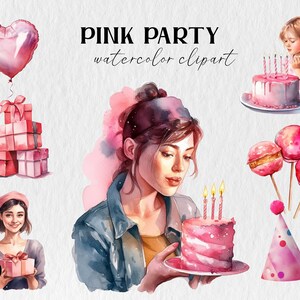 Watercolor Birthday Party PNG Clip Art, Pink Printable Party ...