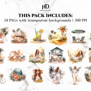 Watercolor Summer Clip Art, Pngs for Commercial Use, Instant Digital ...