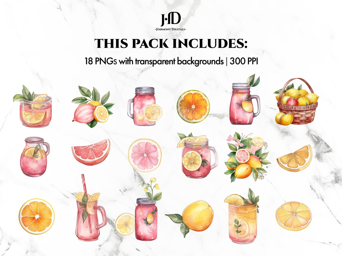 Watercolor Pink Lemonade Party Clip Art, Lemonade and Lemons Clip Art ...