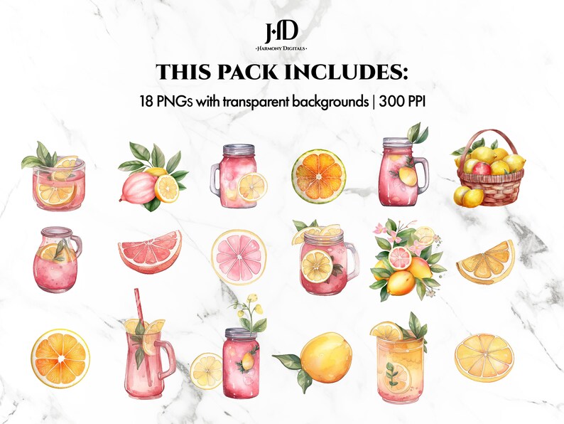 Watercolor Pink Lemonade Party Clip Art, Lemonade and Lemons Clip Art ...