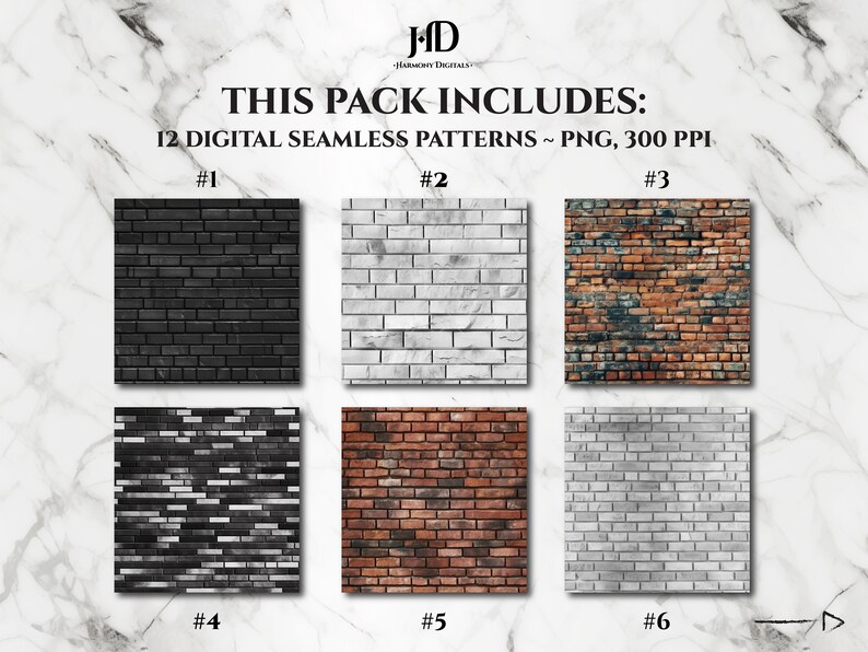 12 Seamless Brick Wall Patterns for Commercial Use, Instant Digital ...