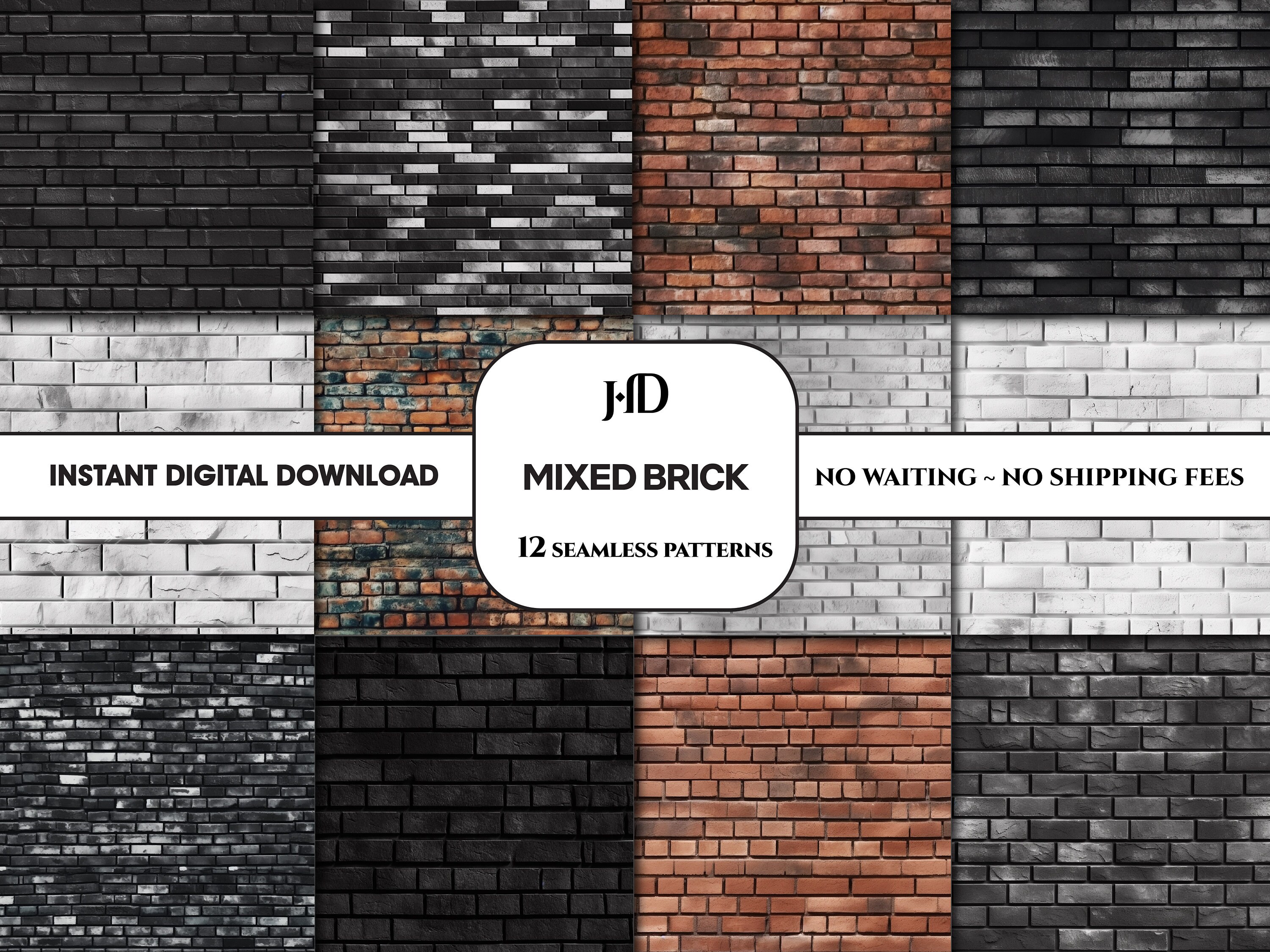12 Seamless Brick Wall Patterns for Commercial Use, Instant Digital ...