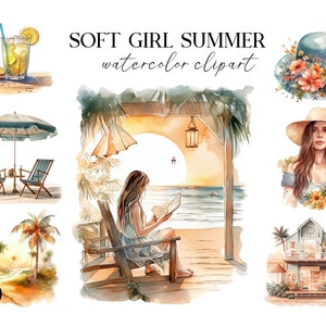 Watercolor Summer Clip Art, Pngs for Commercial Use, Instant Digital ...