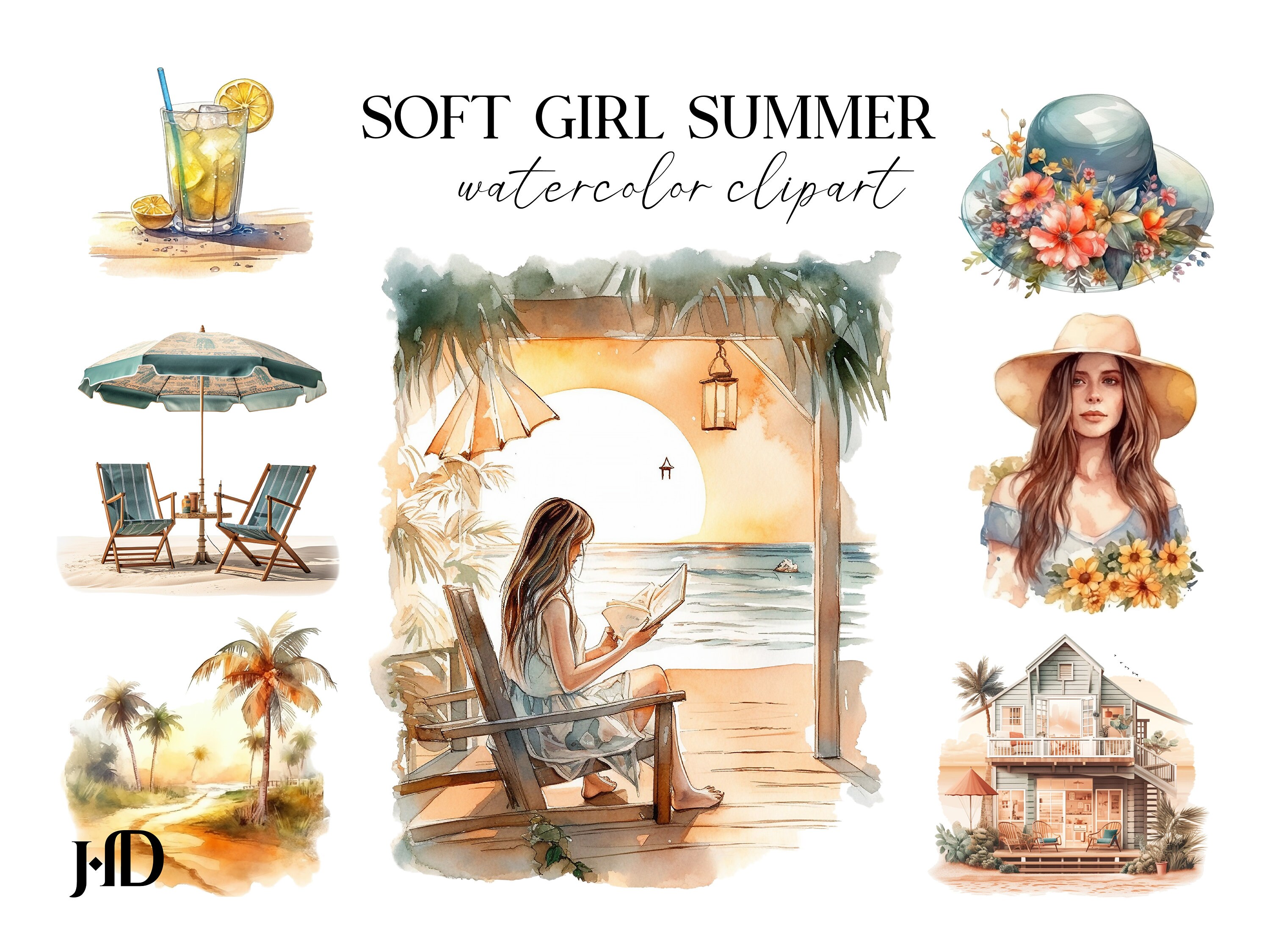 Watercolor Summer Clip Art, Pngs for Commercial Use, Instant Digital ...
