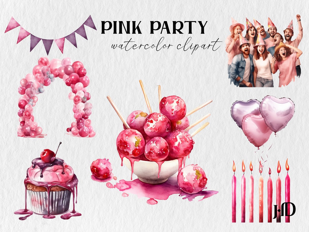 Watercolor Birthday Party PNG Clip Art, Pink Printable Party ...