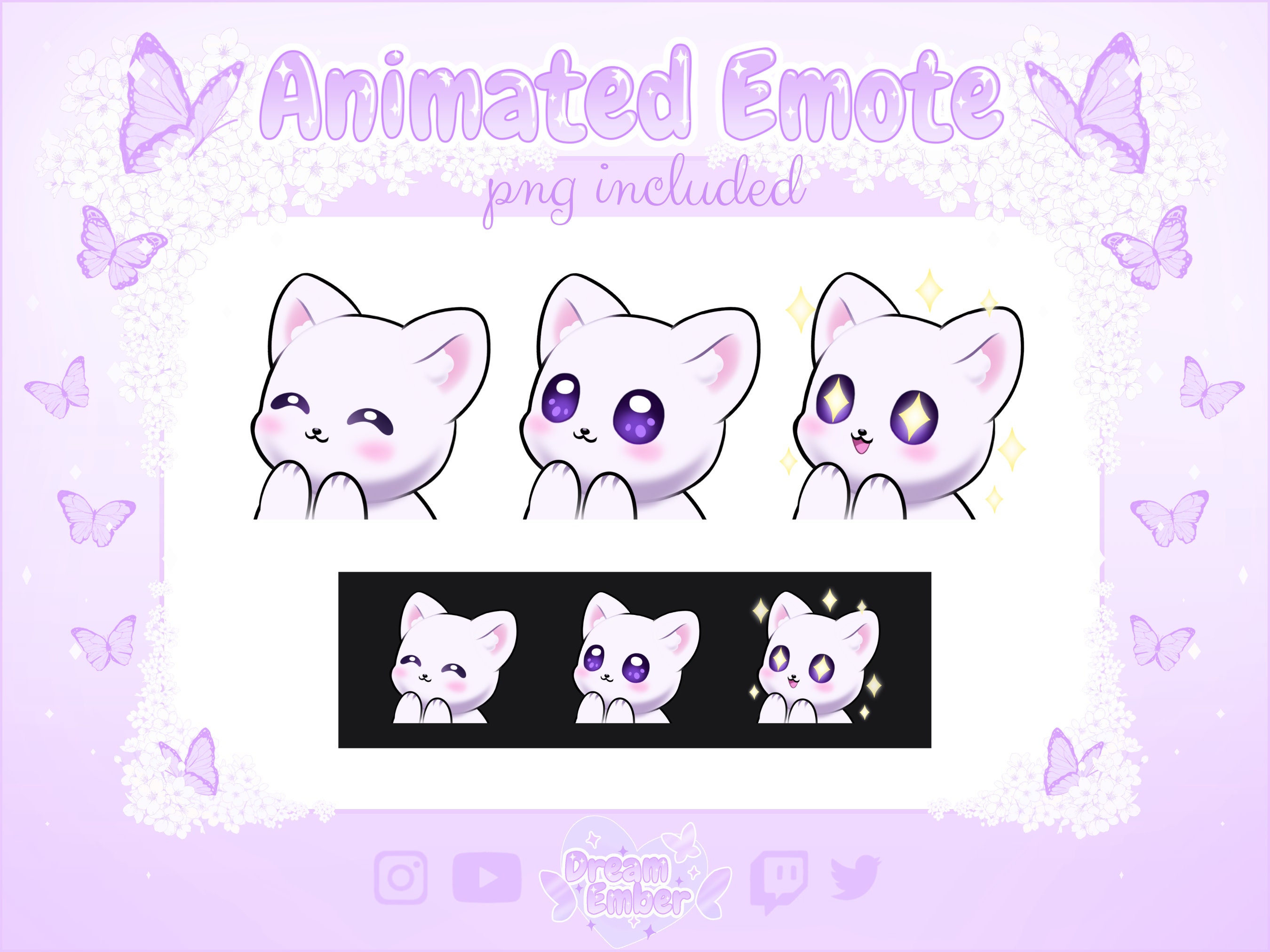 Cute Cat Animated Emote Twitch Amazed Cat Discord Stickers White Cat ...