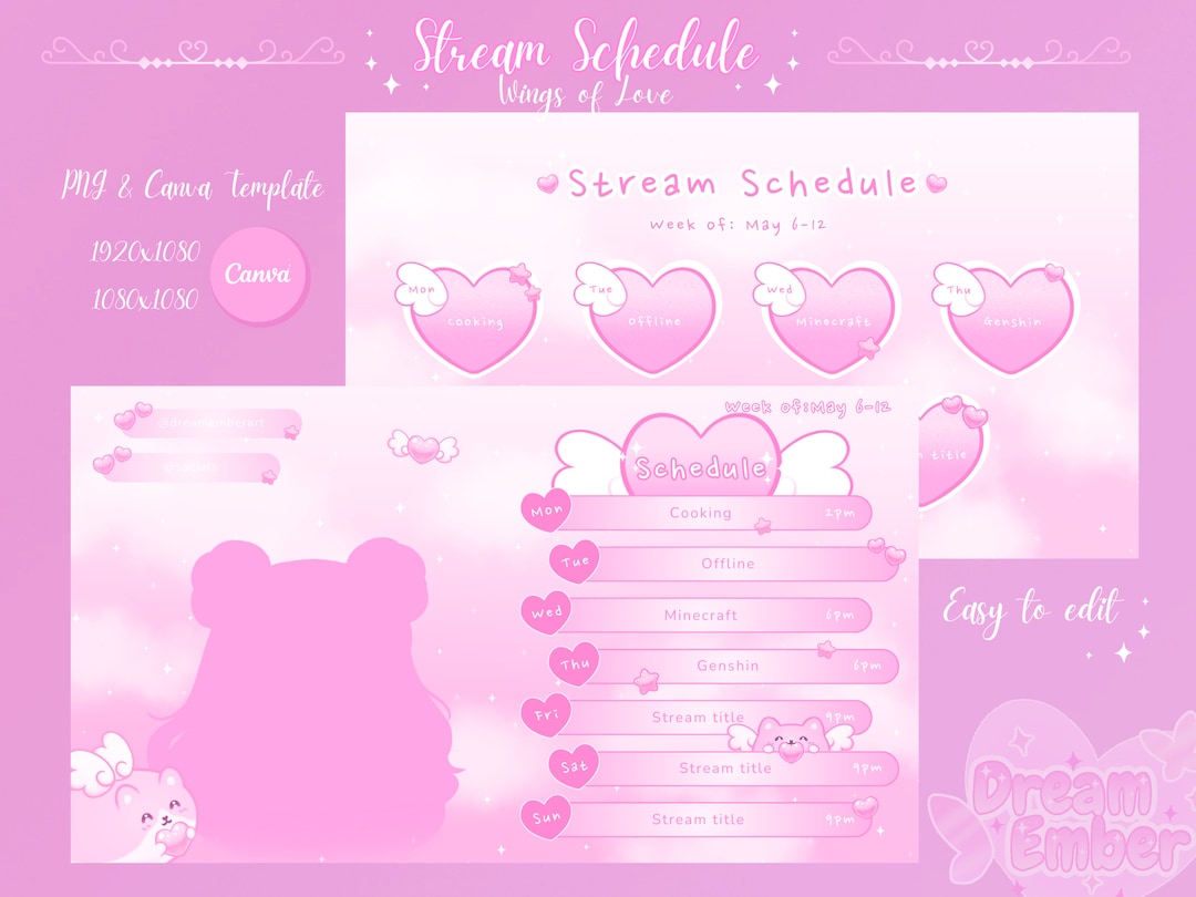 Pink Stream Schedule Template: Vtuber Twitch Planner (canva, PNG) - Etsy