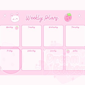 Pink Strawberry Bunny Planner Bundle Daily Weekly Monthly Canva ...