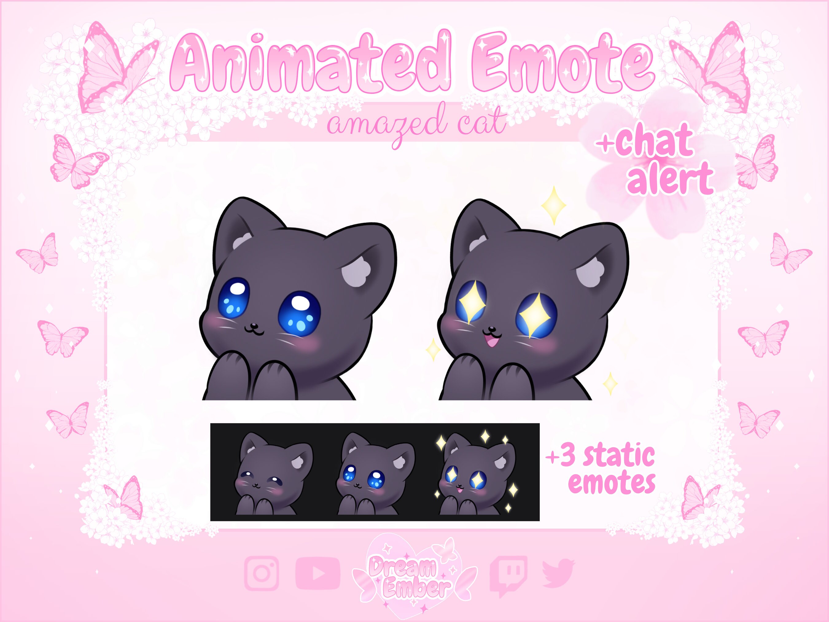 Cute Black Cat Animated Emote Twitch Wow Amazed Cat Discord Stickers ...