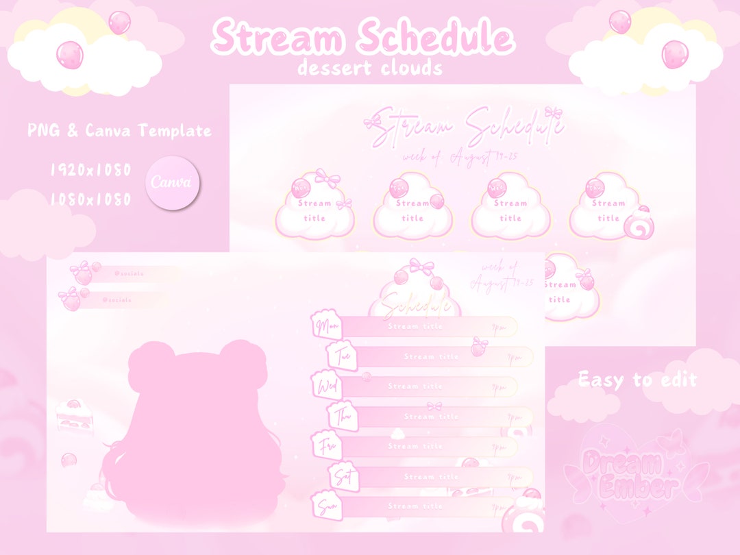 Stream Schedule Template Vtuber Schedule Canva Template Twitch Weekly ...