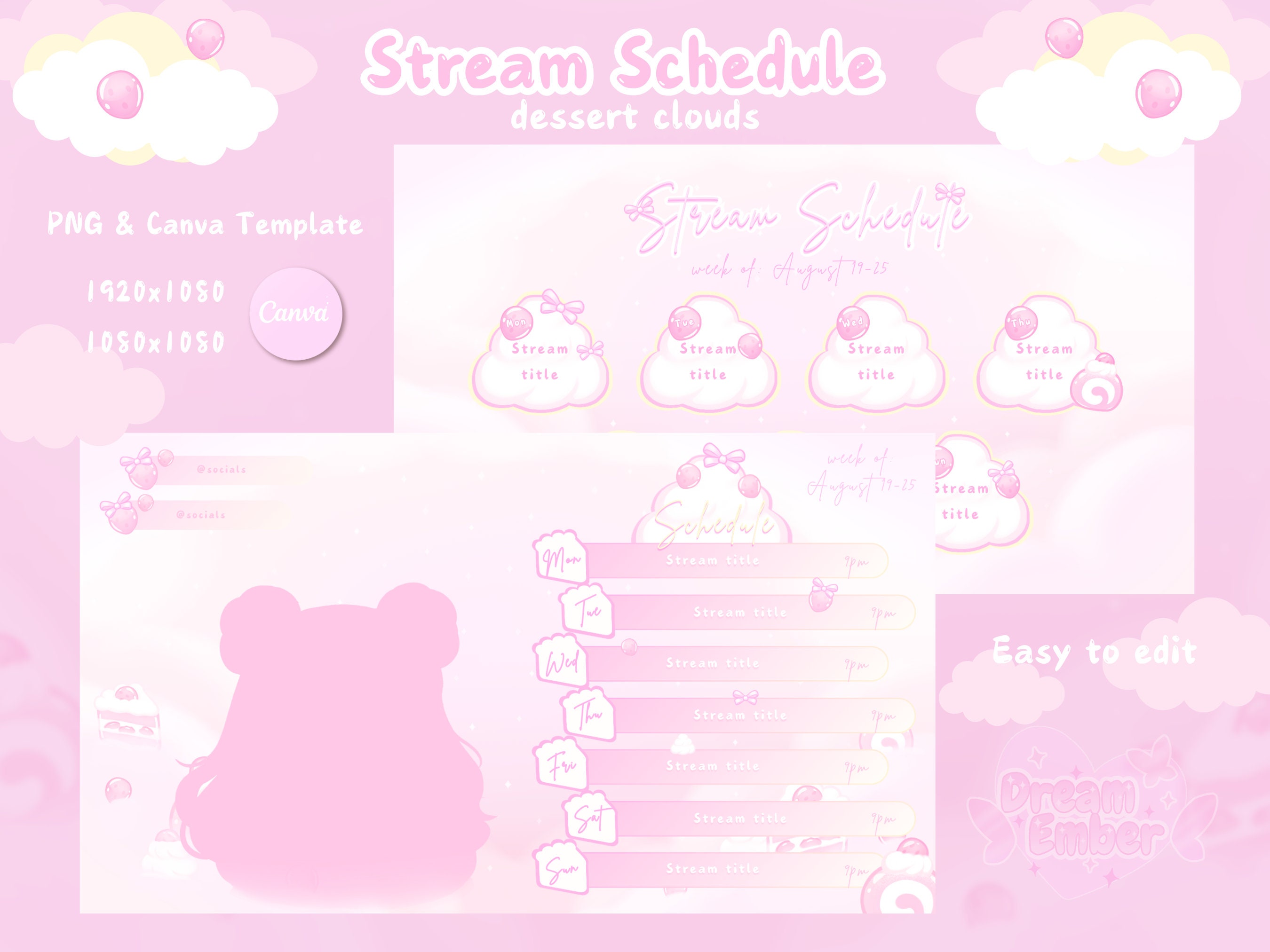 Stream Schedule Template Vtuber Schedule Canva Template Twitch Weekly ...