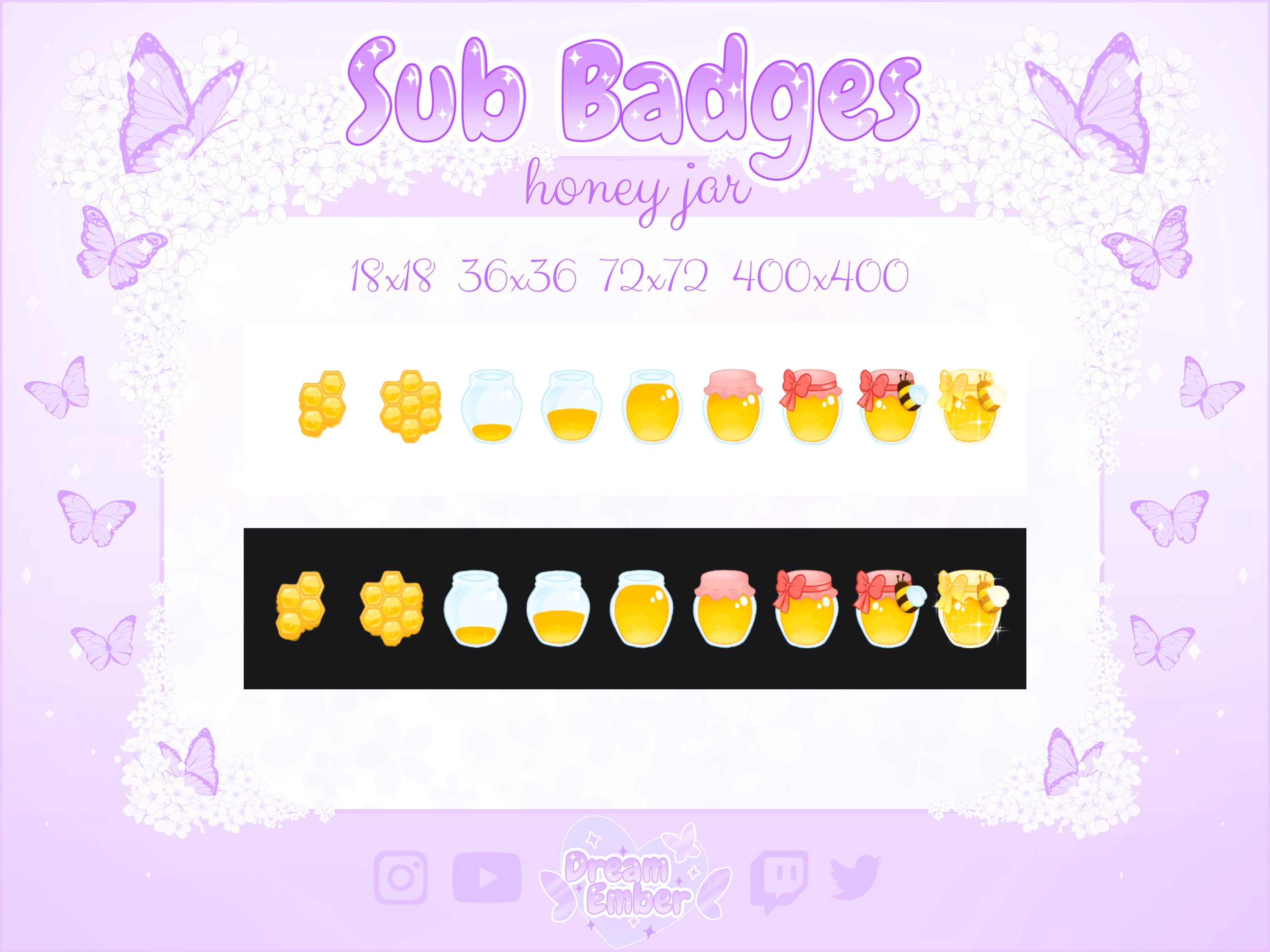 Twitch Sub Badges Cute Honey Jar Stream Badge Pack Bee Kawaii Bit ...