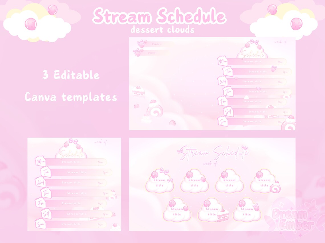 Stream Schedule Template Pink Dessert Twitch Planner Canva Template ...