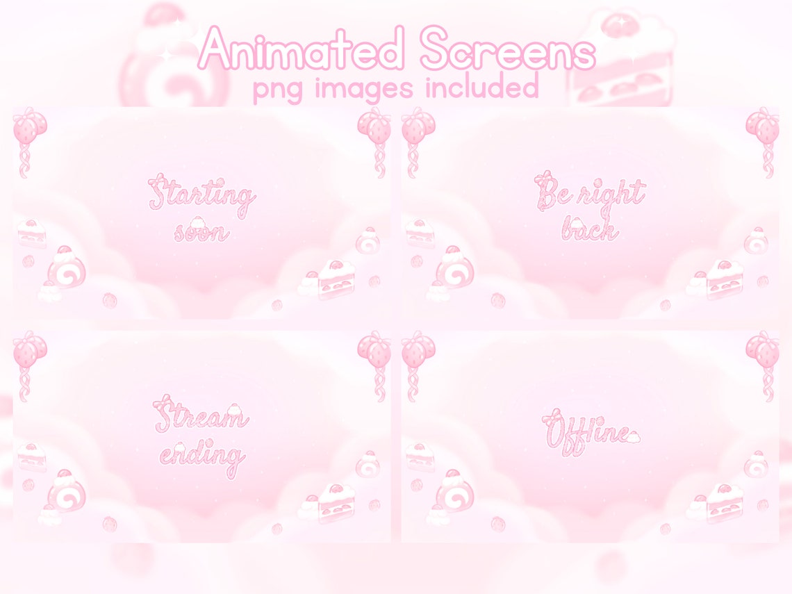 Animated Stream Screens Cute Twitch Overlay Pink Dessert Cloud Vtuber ...