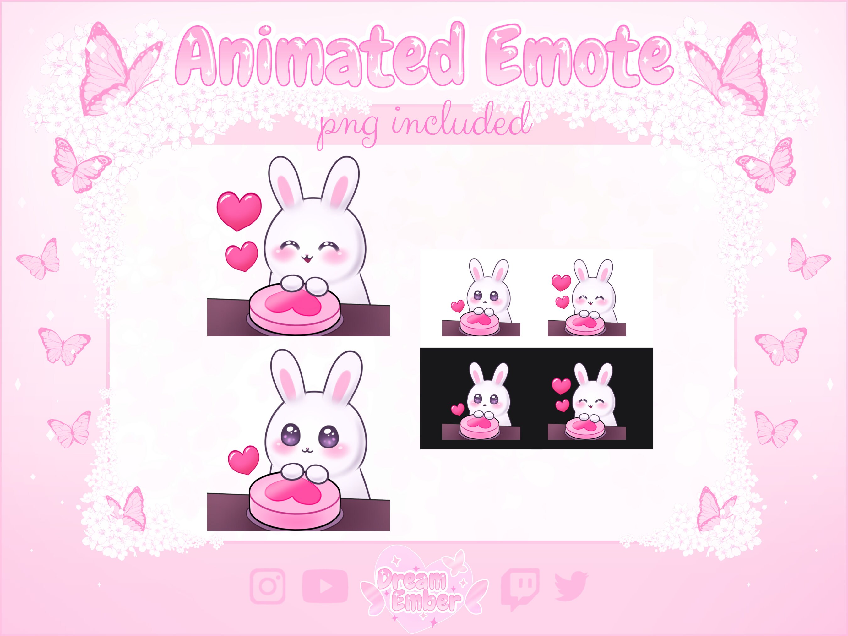 Cute Bunny Animated Emote Twitch Love Button Discord Stickers Animal ...