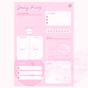 Pink Strawberry Bunny Planner Bundle Daily Weekly Monthly Canva ...