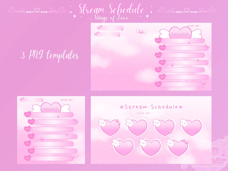 Pink Stream Schedule Vtuber Twitch Planner Weekly Canva Template Love ...