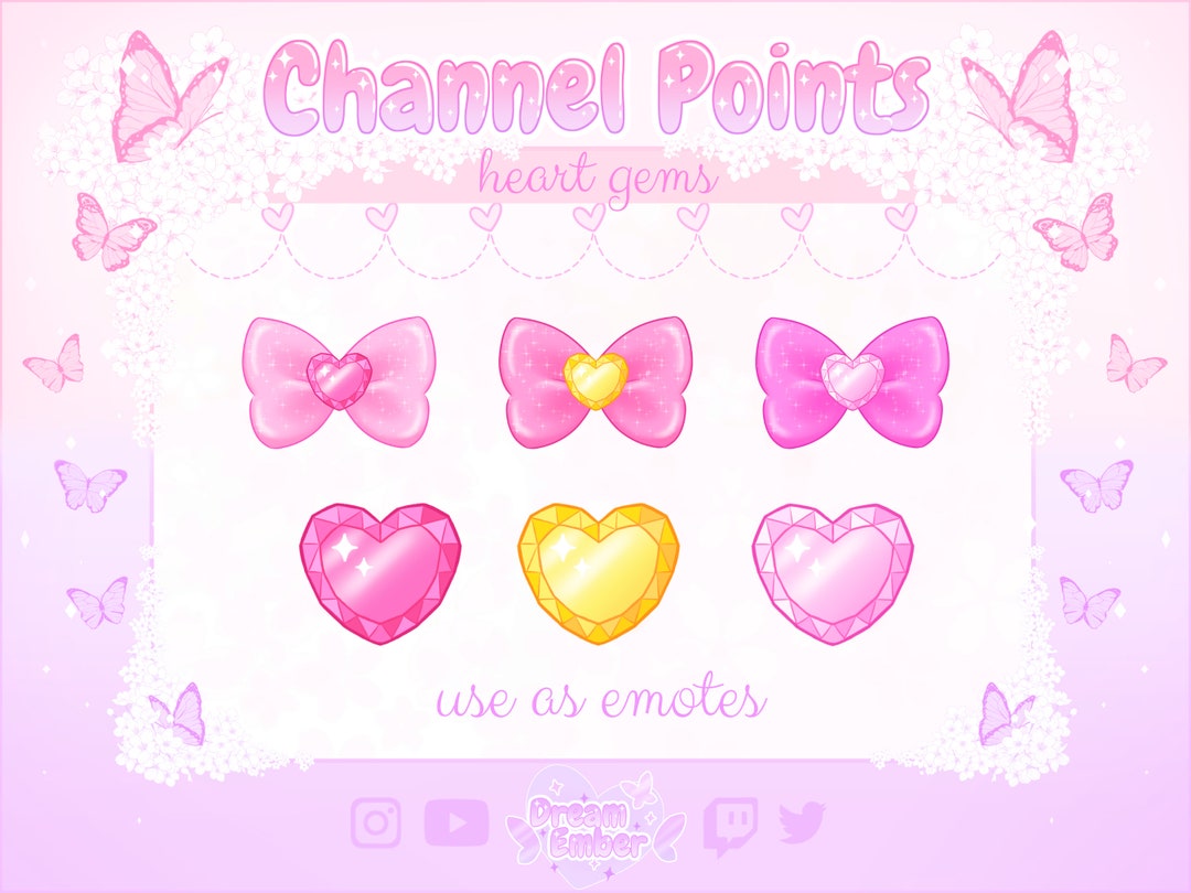 Twitch Channel Points Cute Pink Heart Gem Bow Emotes Streaming Asset ...