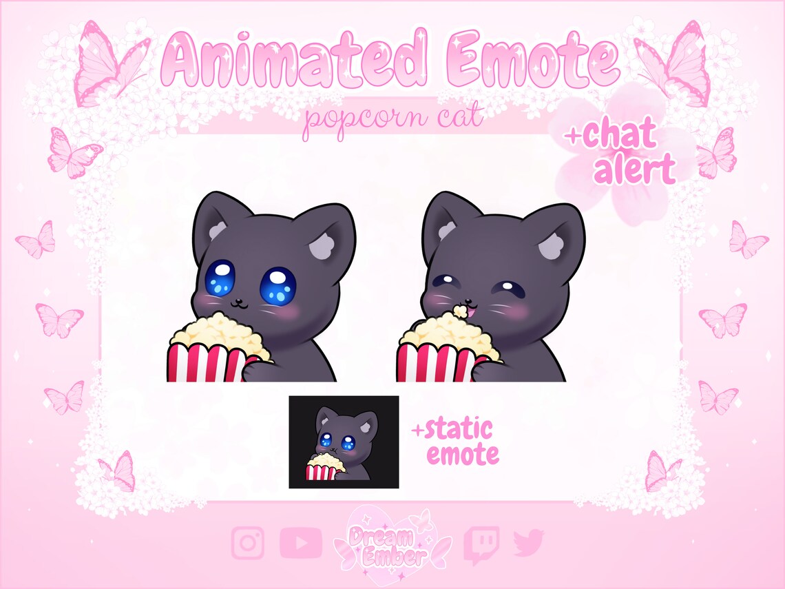 Cute Black Cat Animated Emote Twitch Popcorn Emote Alert Discord ...