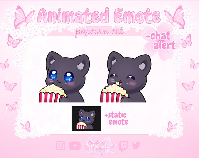 Cute Black Cat Animated Emote Twitch Popcorn Emote Alert Discord ...