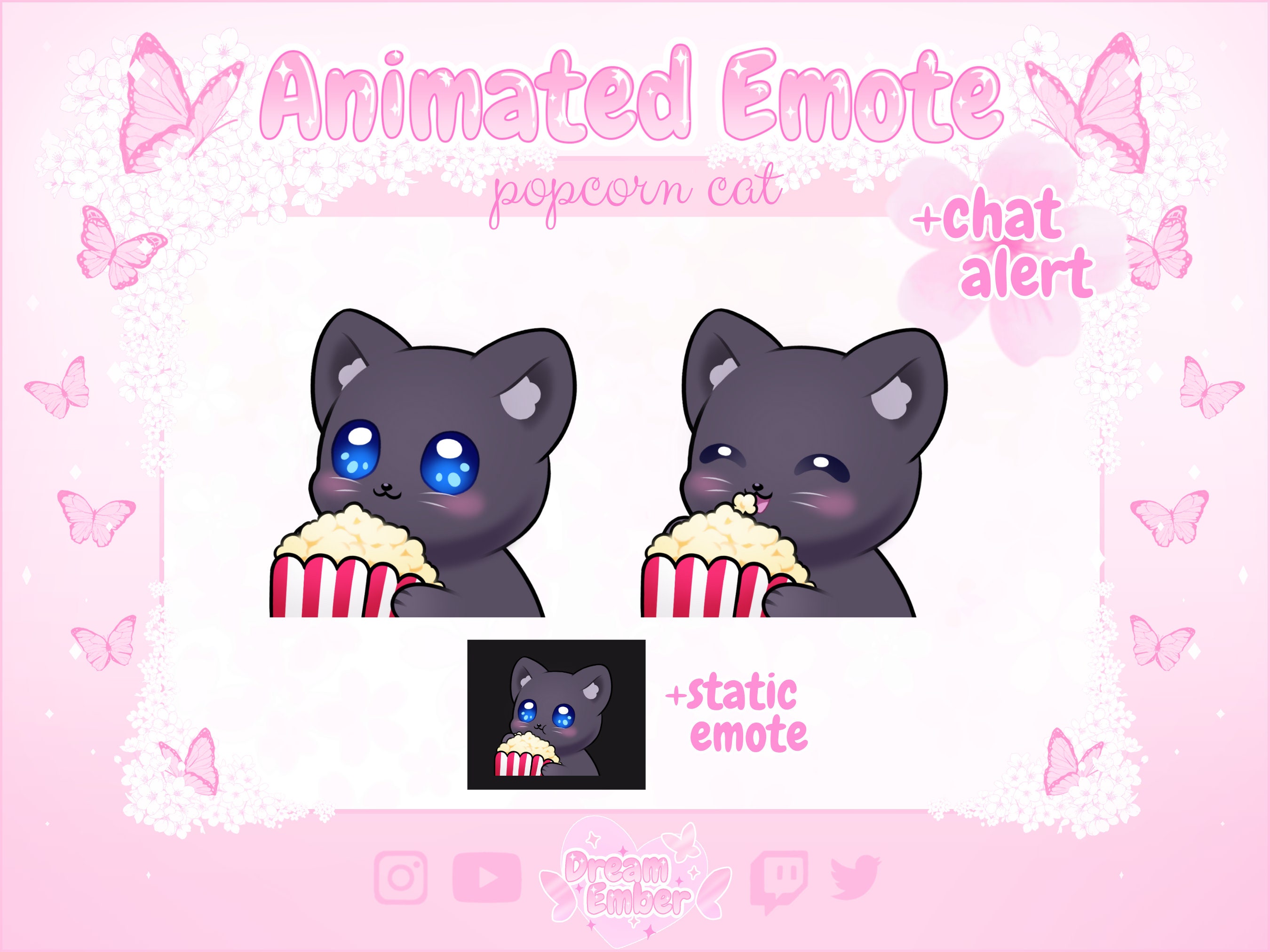 Cute Black Cat Animated Emote Twitch Popcorn Emote Alert Discord ...
