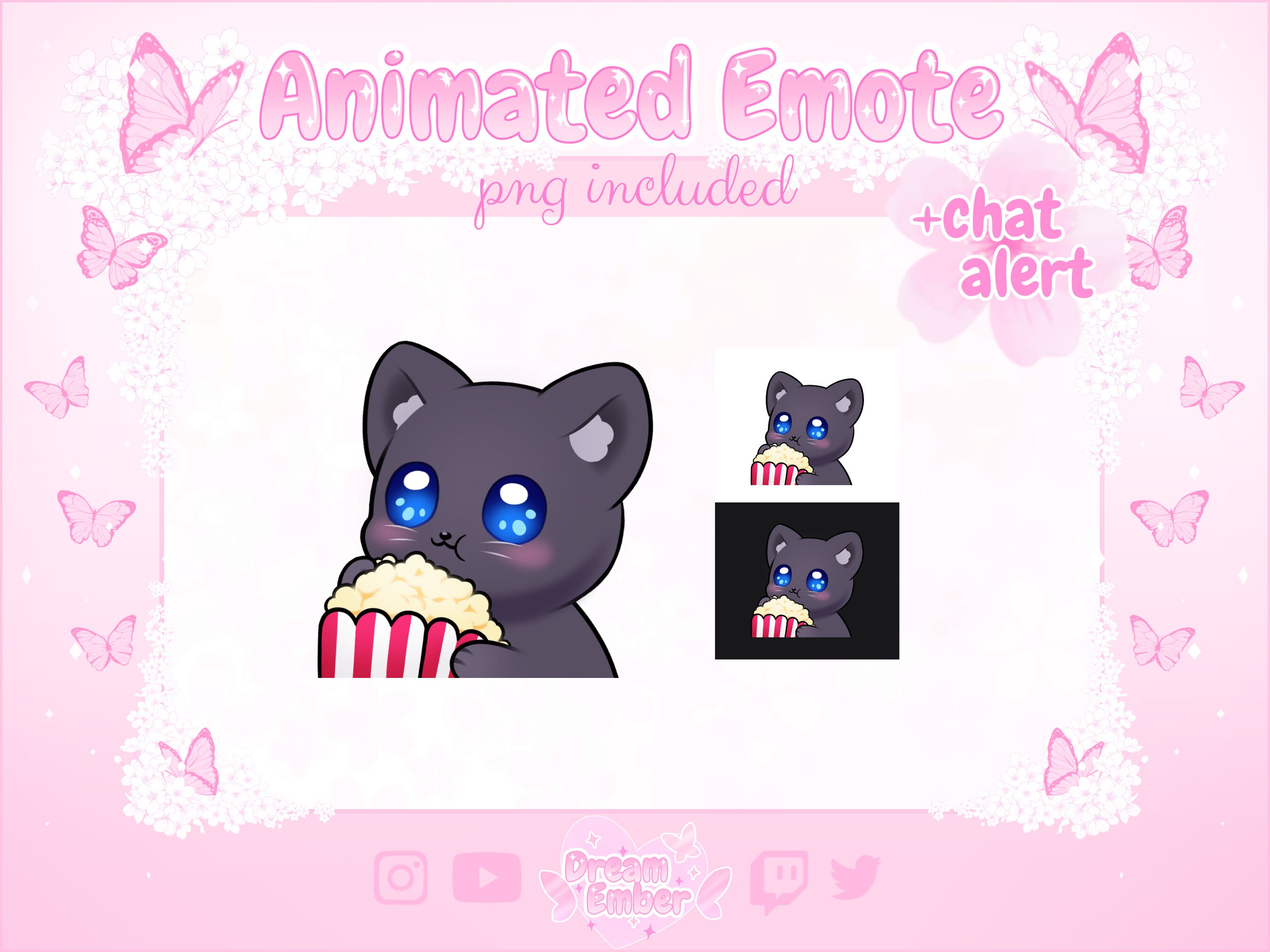 Cute Black Cat Animated Emote Twitch Popcorn Emote Alert Discord ...