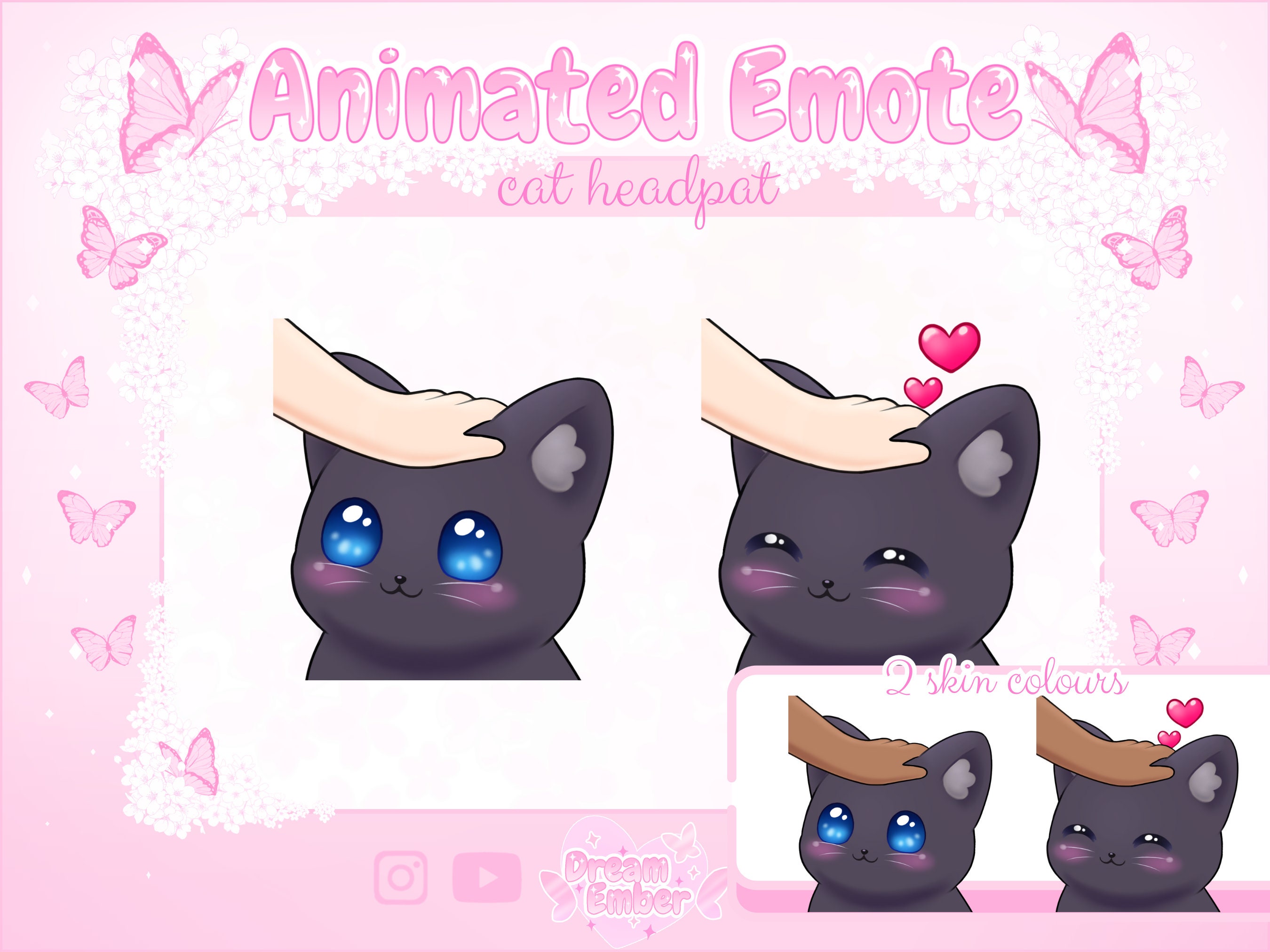 Cute Black Cat Animated Emote Twitch Cat Headpat Discord Stickers ...