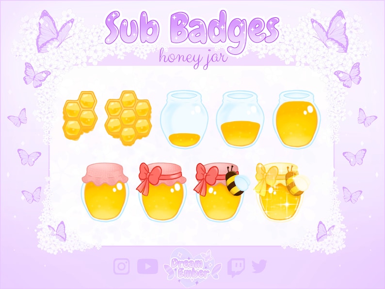 Twitch Sub Badges Cute Bee Honey Jar Stream Badge Pack Kawaii Bit Badge ...