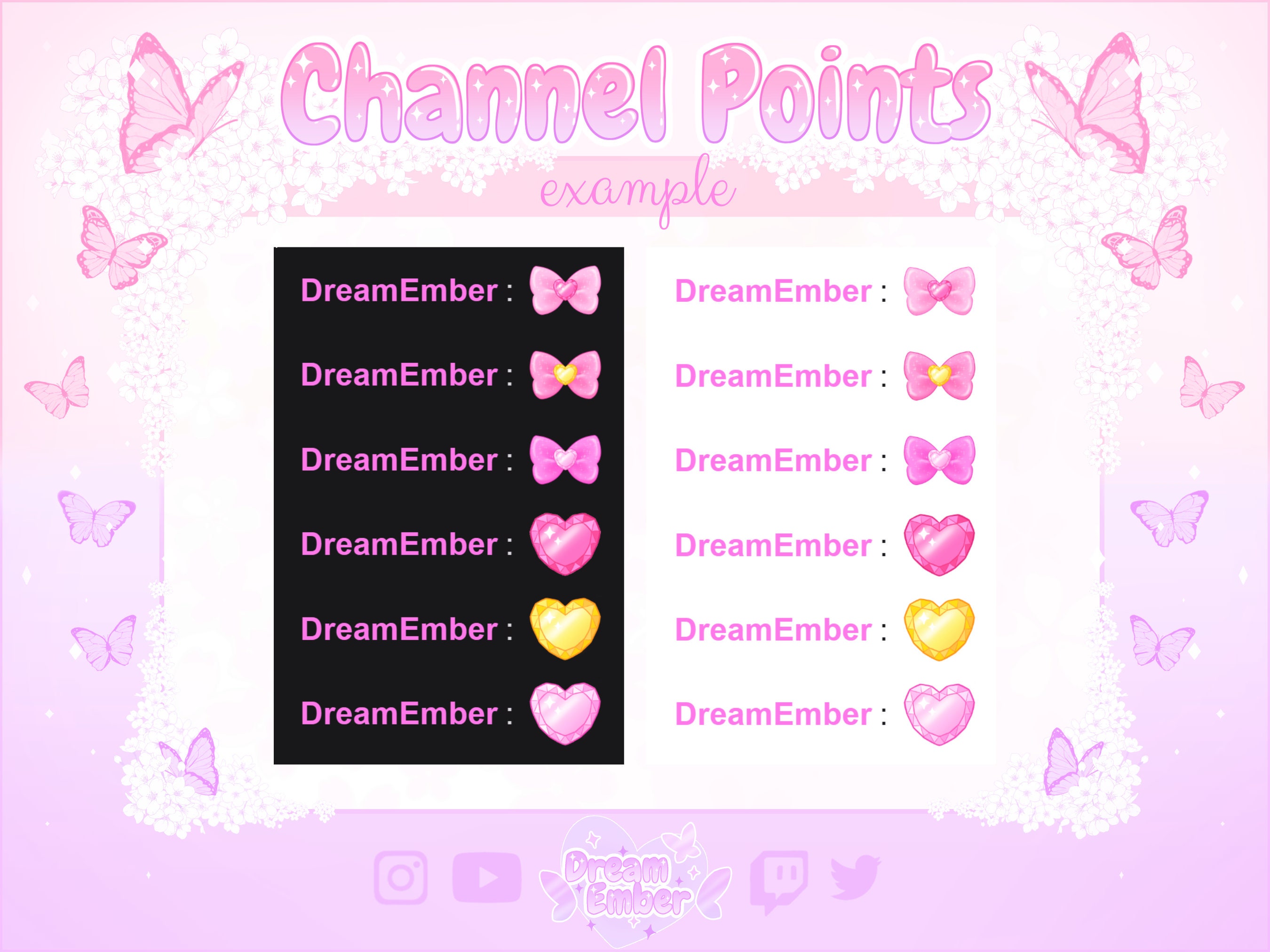 Twitch Channel Points Cute Pink Heart Gem Bow Emotes Streaming Asset ...