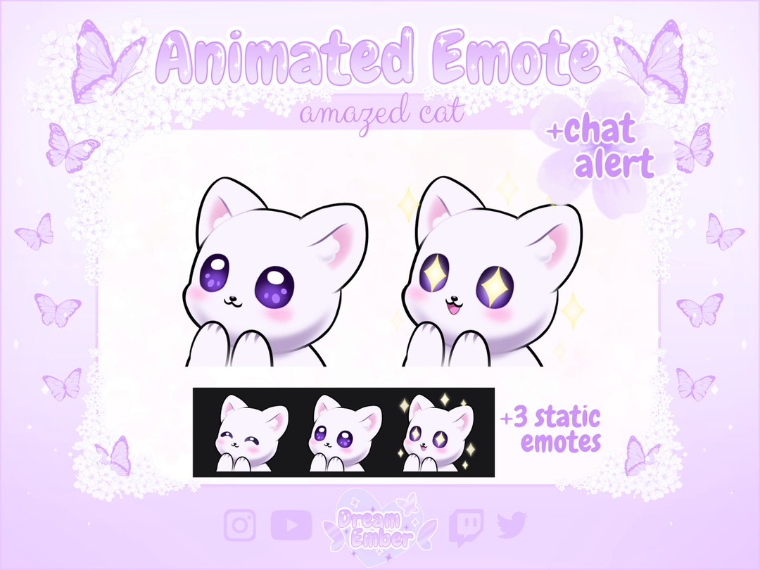 Cute Cat Animated Emote Twitch Amazed Cat Discord Stickers White Cat ...