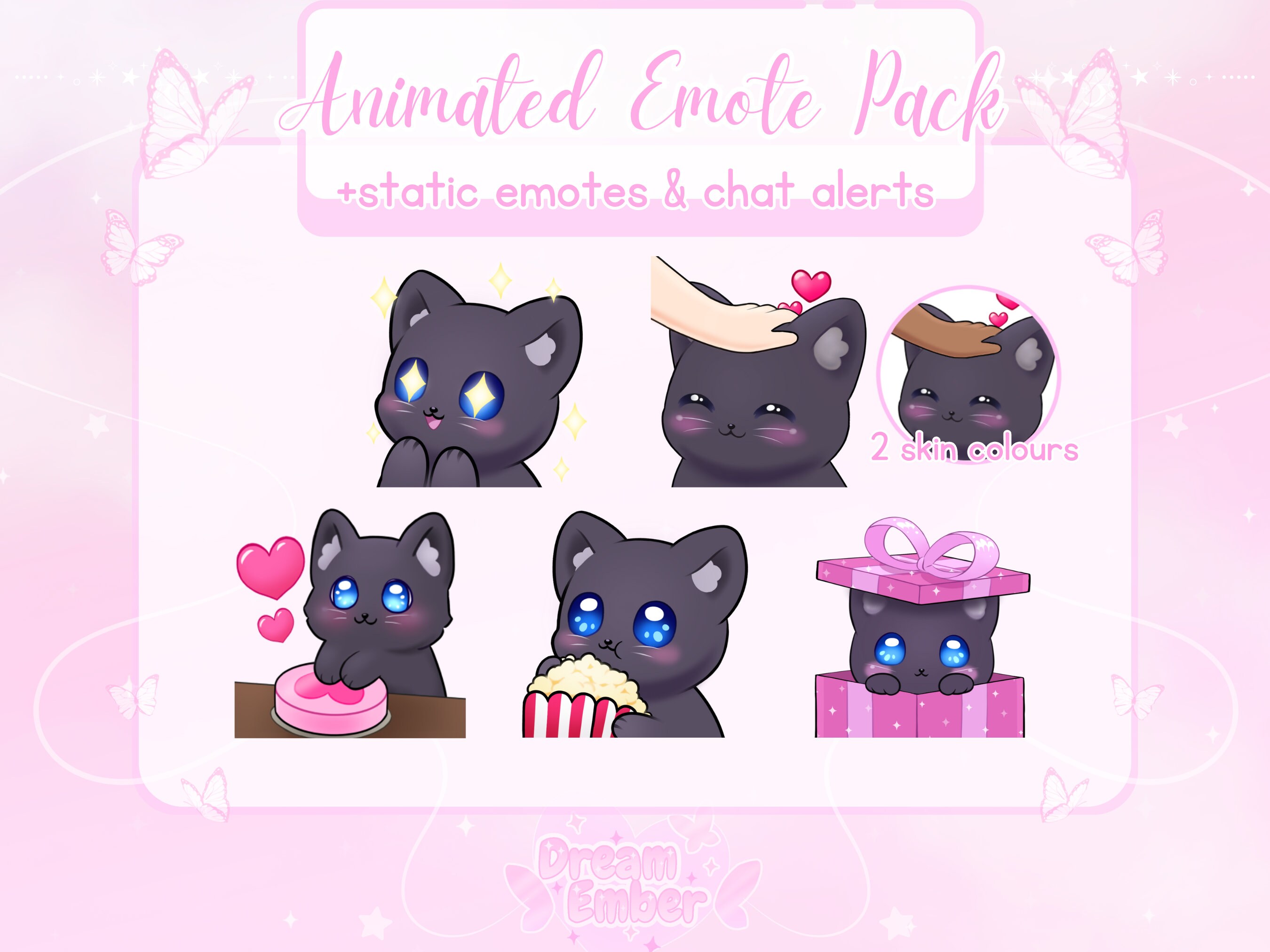 Cute Black Cat Animated Emote Pack Twitch Alert Discord Stickers Grey ...