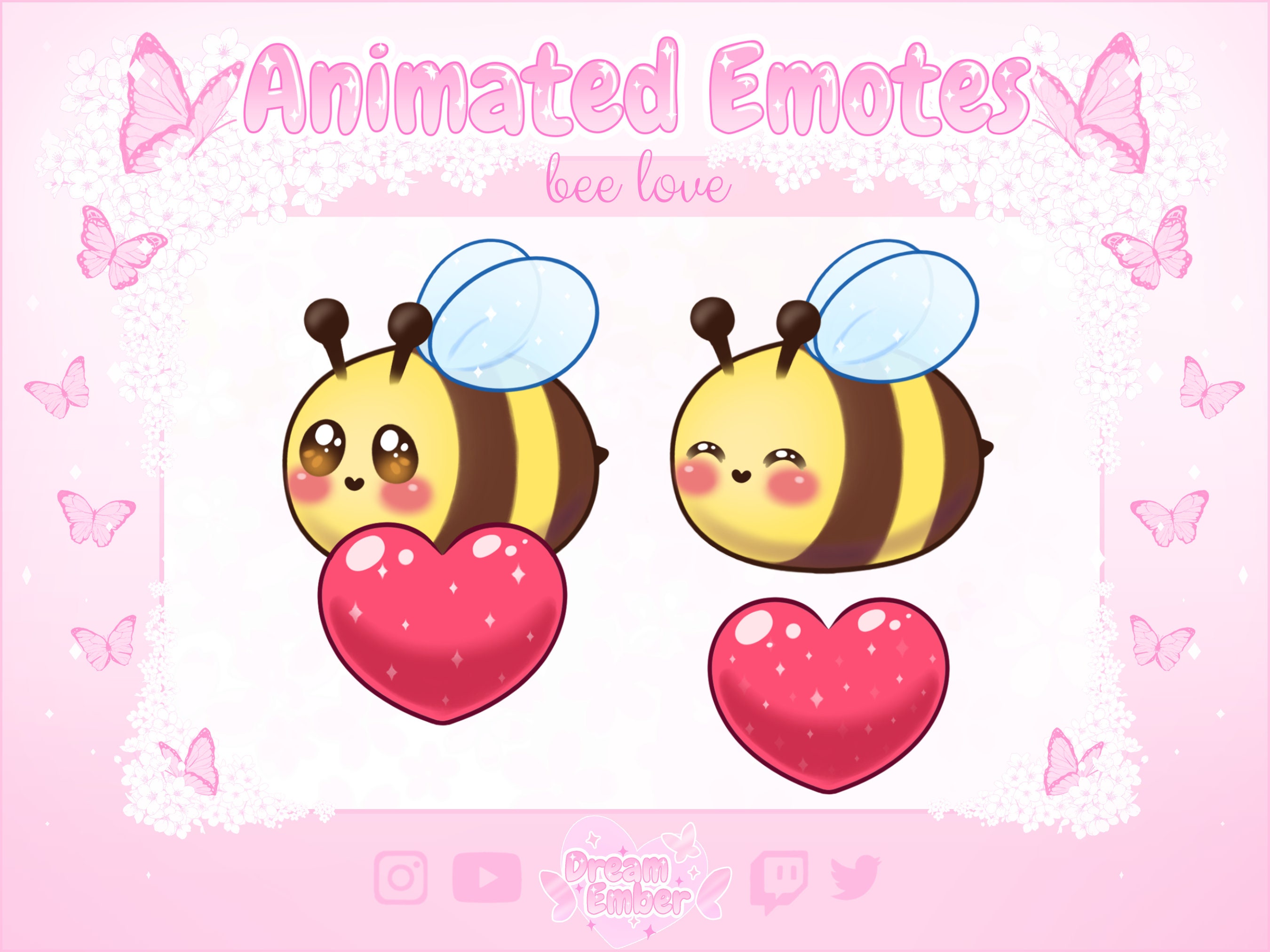 Cute Bee Animated Emotes Twitch Love Heart Emote Pack Honey Bee Alerts ...