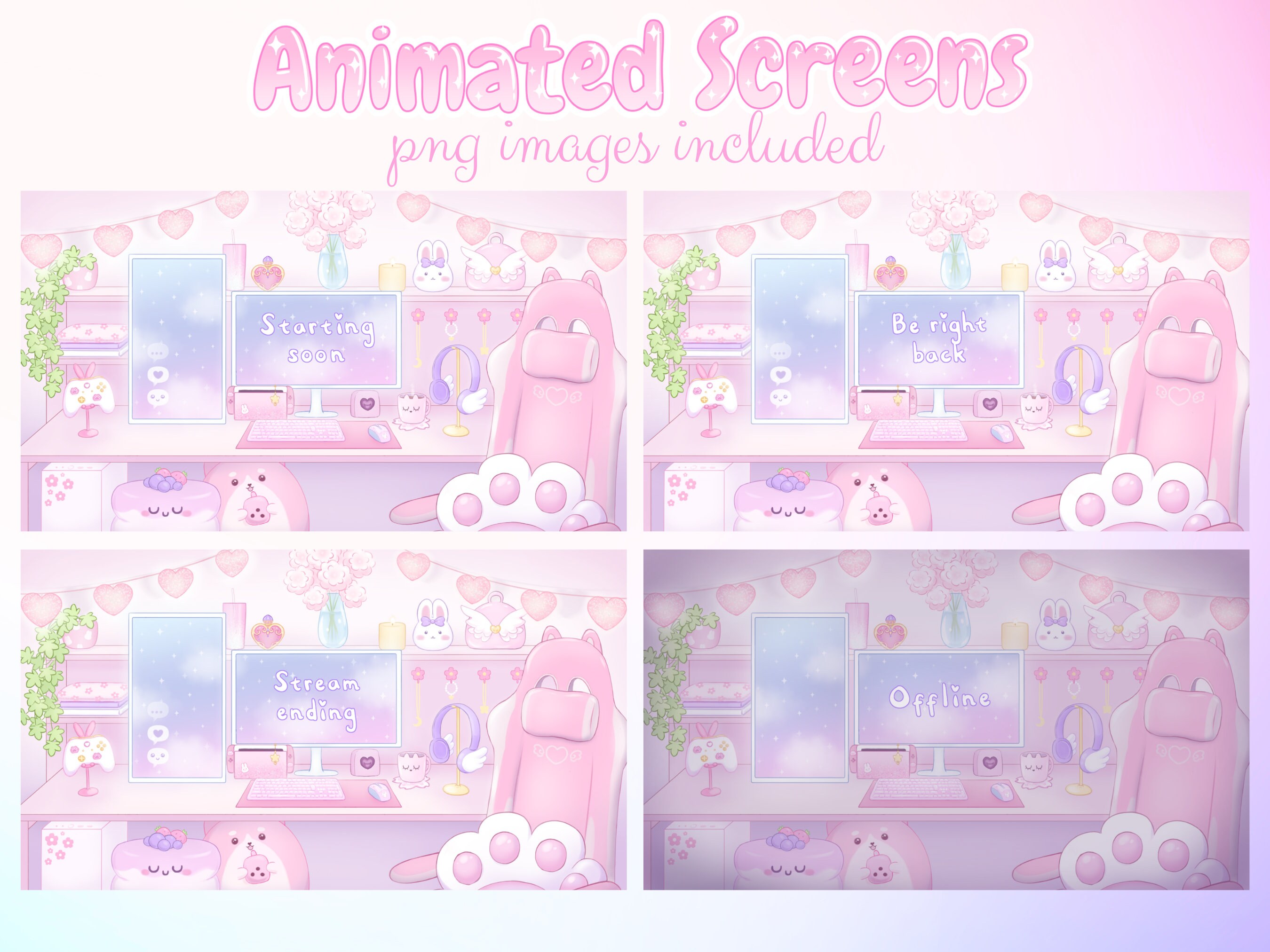 Pink Gaming Room Animated Stream Screens Pastel Twitch Overlay - Etsy