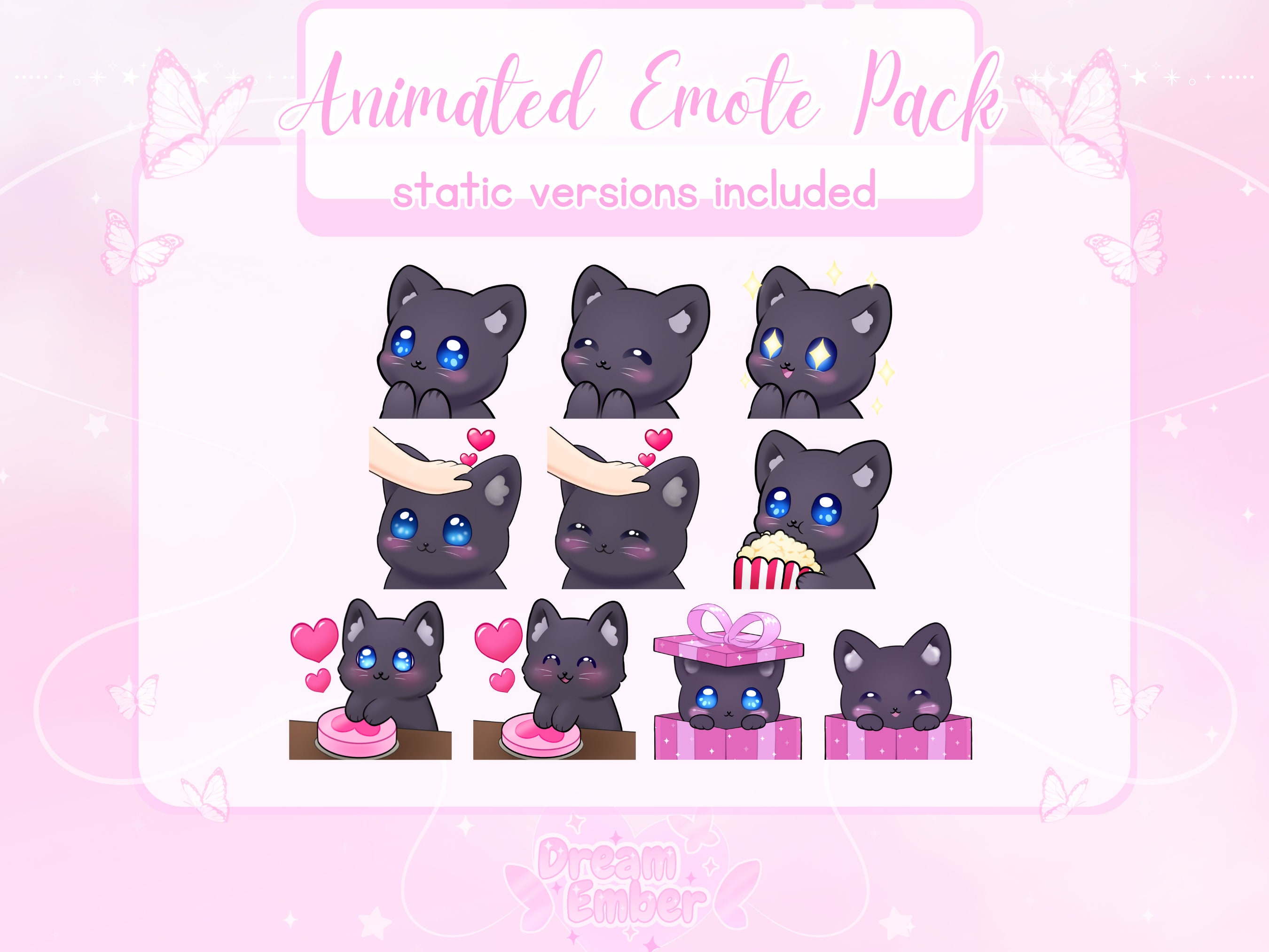 Cute Black Cat Animated Emote Pack Twitch Alert Discord Stickers Grey ...