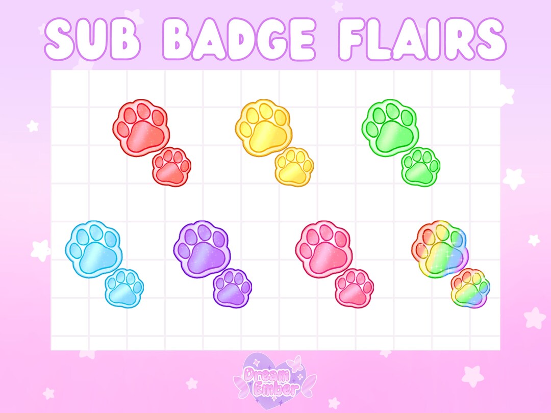 Twitch Sub Badge Flair Cute Colorful Paw Flairs Stream Asset - Etsy