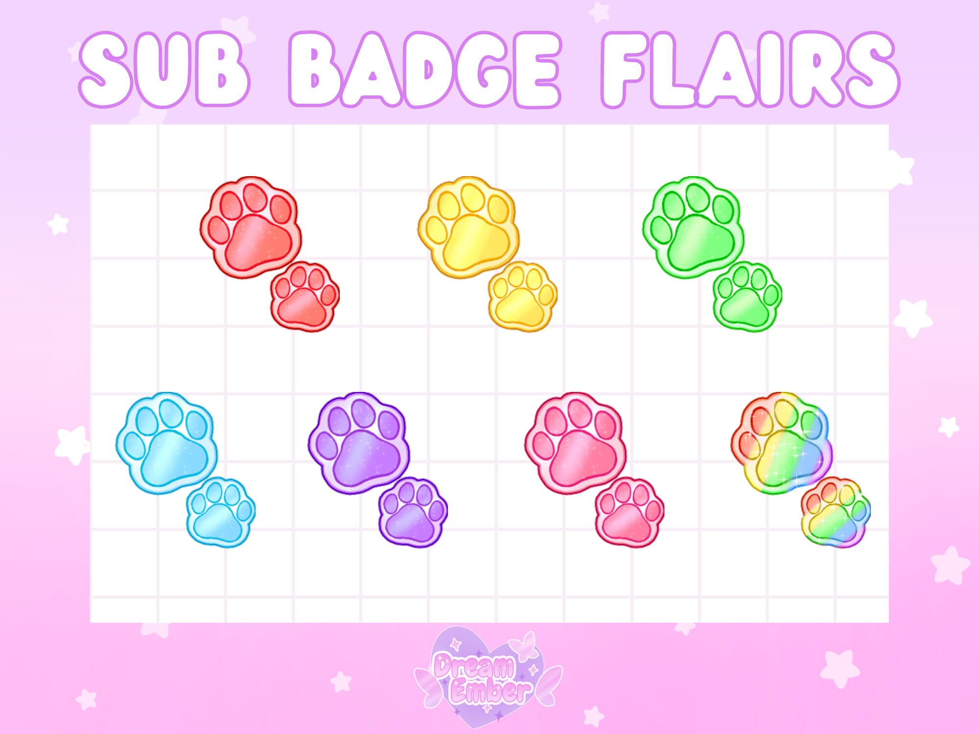 Twitch Sub Badge Flair Cute Colorful Paw Flairs Stream Asset - Etsy UK