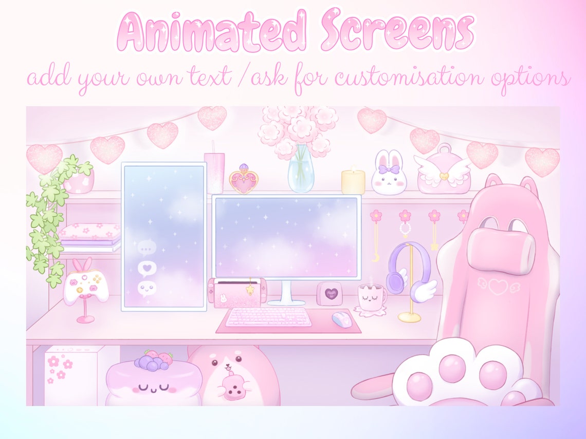 Pink Gaming Room Animated Stream Screens Pastel Twitch Overlay - Etsy