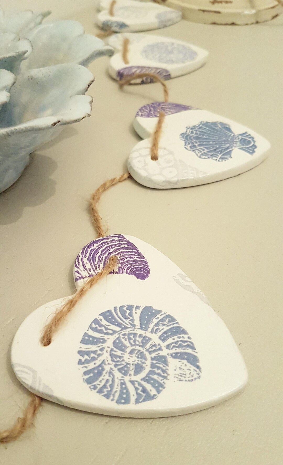 Sea Shell Decoupage Clay Heart Garland Beach Patterned Bunting - Etsy