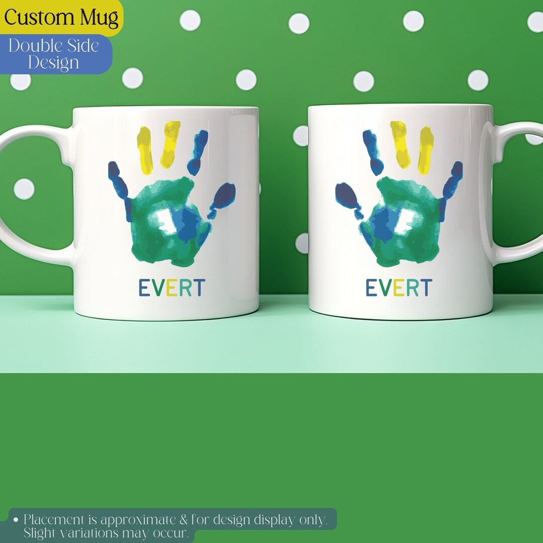 Colorful Kid Handprint, Personalized Multi-colored Name, Ceramic Mug ...