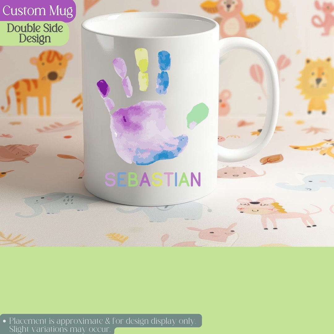 Colorful Kid Handprint, Personalized Multi-colored Name, Ceramic Mug ...