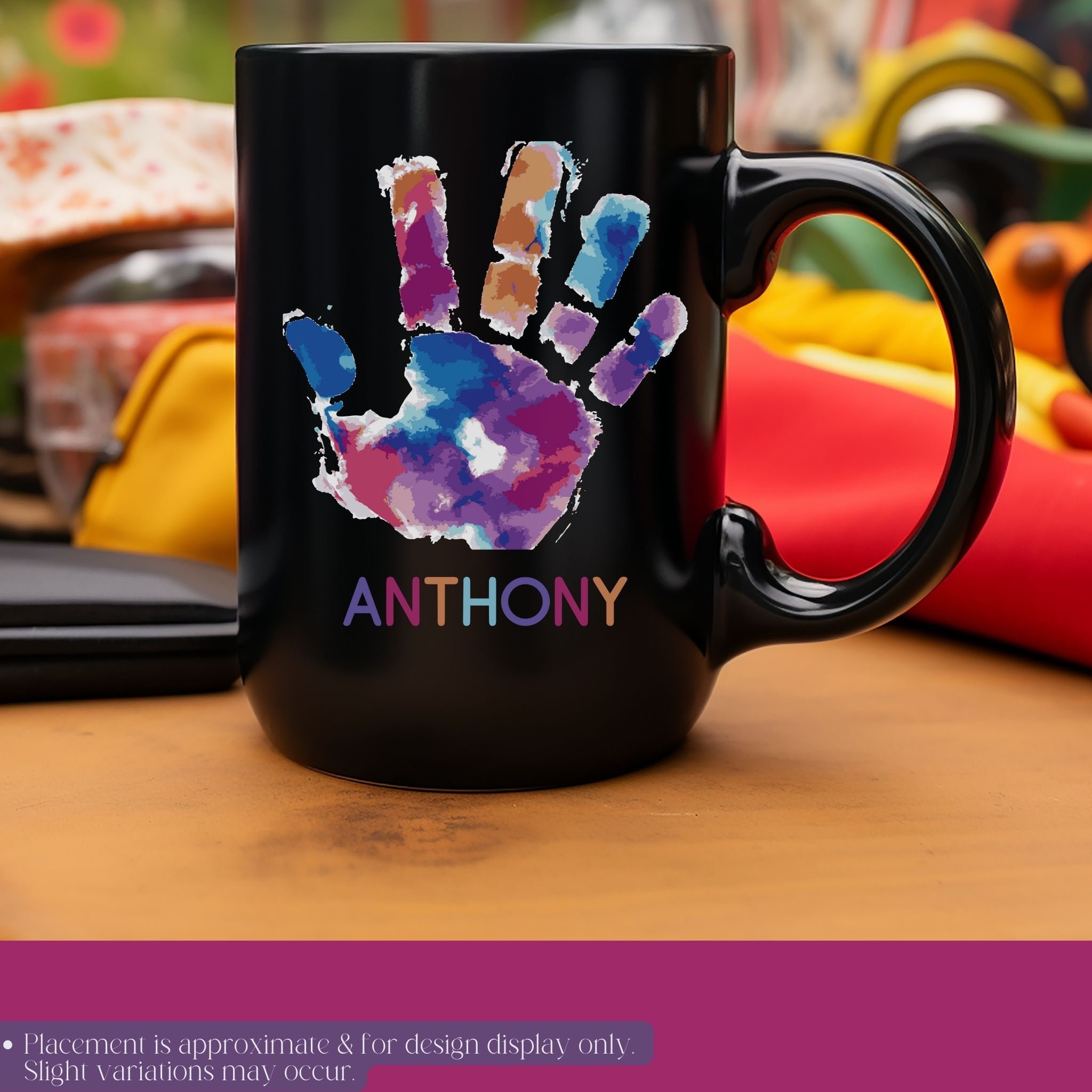 Colorful Kid Handprint, Personalized Multi-colored Name, Ceramic Mug ...