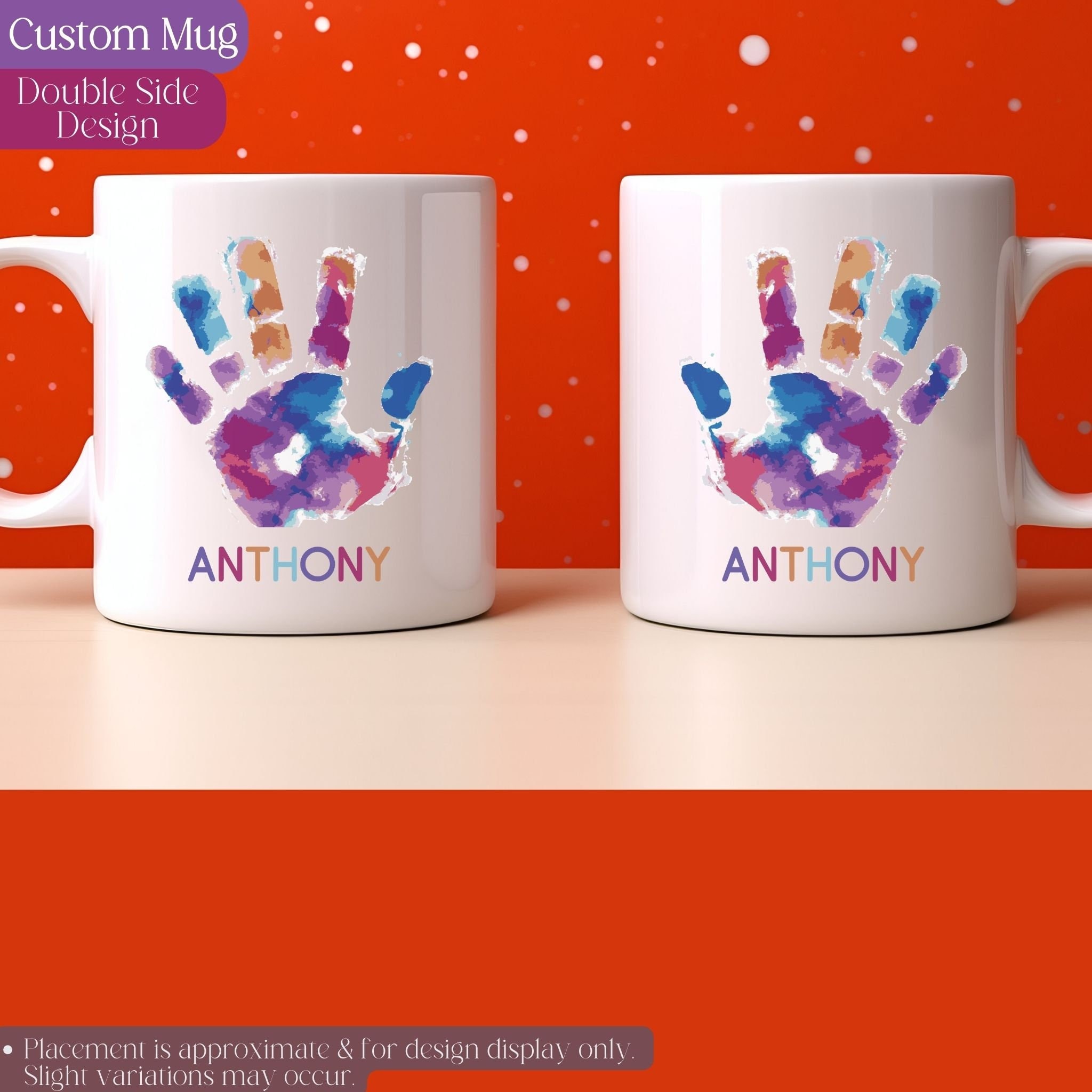 Colorful Kid Handprint, Personalized Multi-colored Name, Ceramic Mug ...