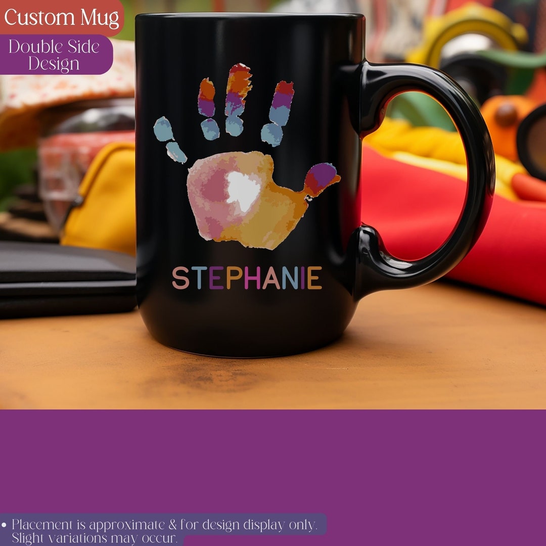 Colorful Kid Handprint, Personalized Multi-colored Name, Ceramic Mug ...