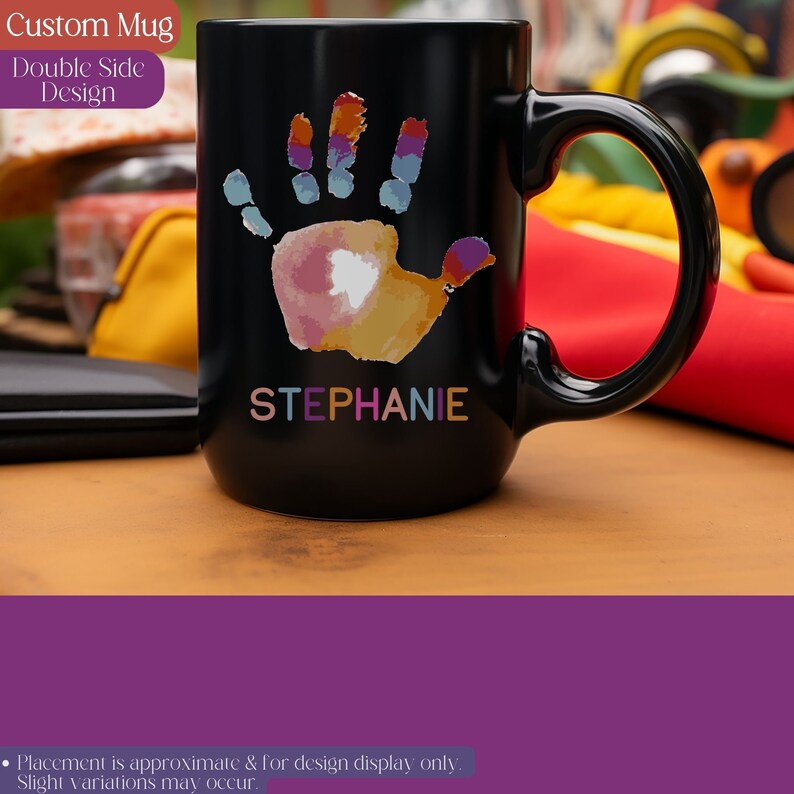 Colorful Kid Handprint, Personalized Multi-colored Name, Ceramic Mug ...