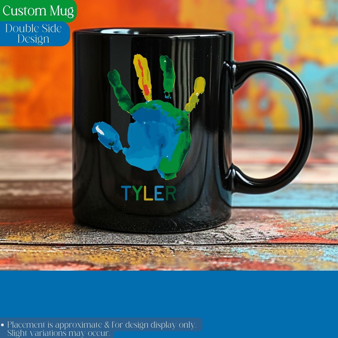 Colorful Kid Handprint, Personalized Multi-colored Name, Ceramic Mug ...