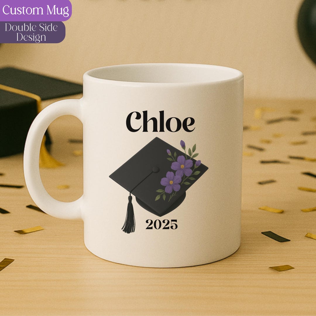Personalized Graduation Mug, Custom Name Year, Floral Cap Design ...